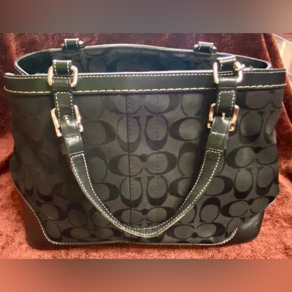 Coach | Bags | Coach Black Signature Jacquard Black Leather Satchel Bag 683 | Poshmark